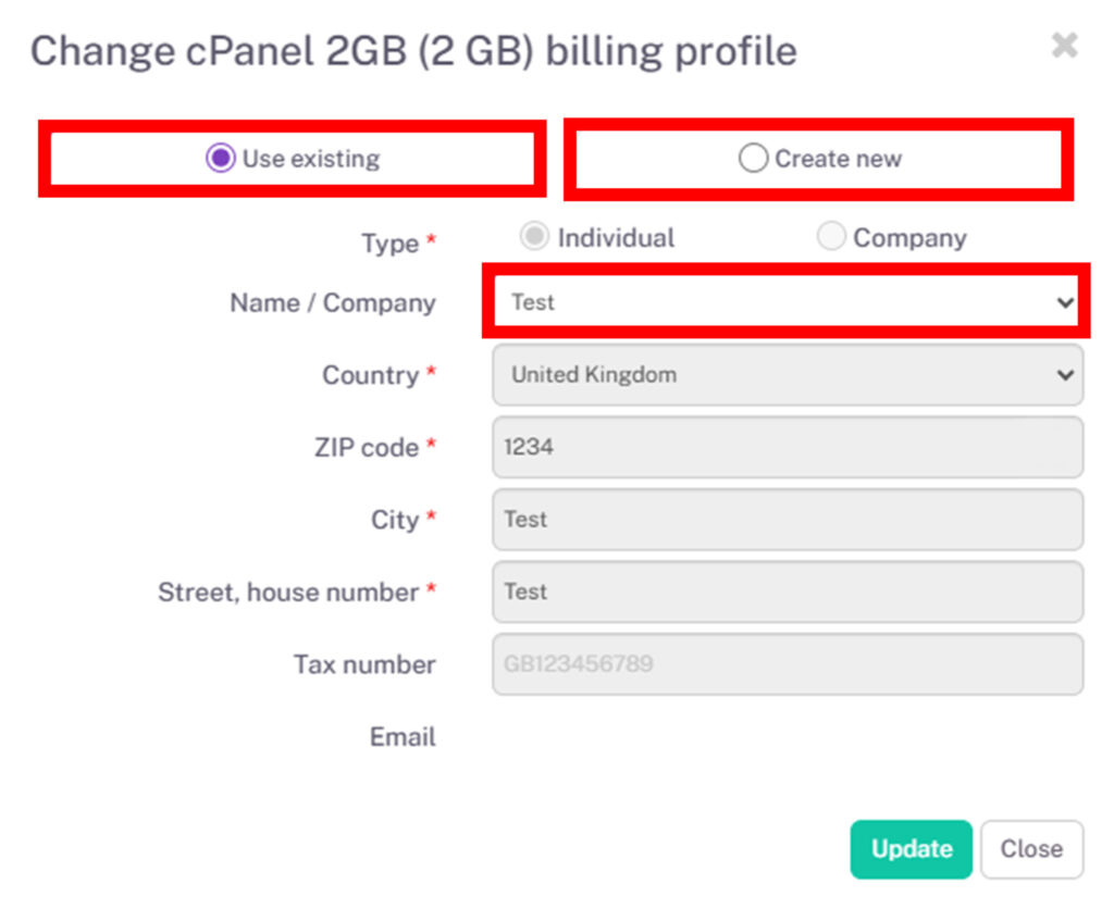 Billing Profiles - Rackhost