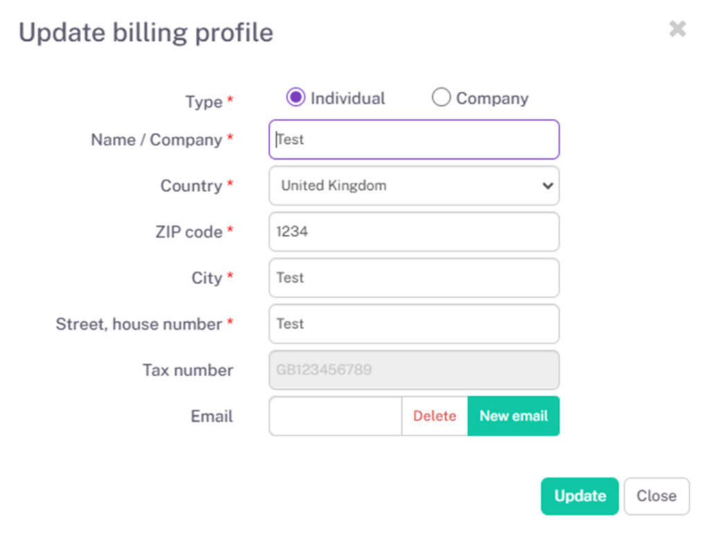 Billing Profiles - Rackhost